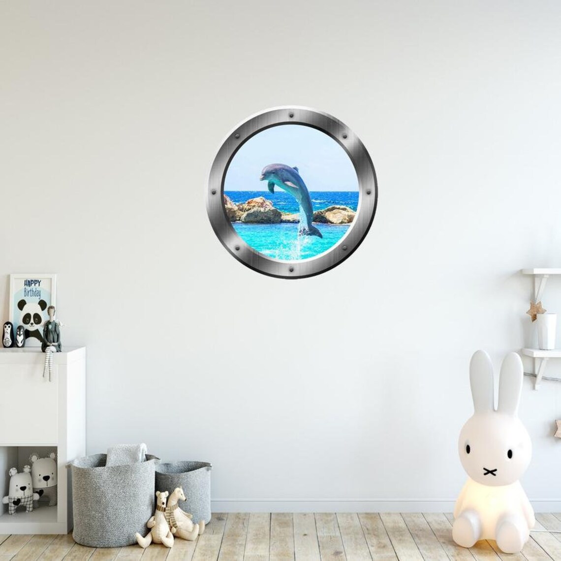 Fake Window 3D Porthole Dolphin Ocean Wall Decal Peel and - Etsy