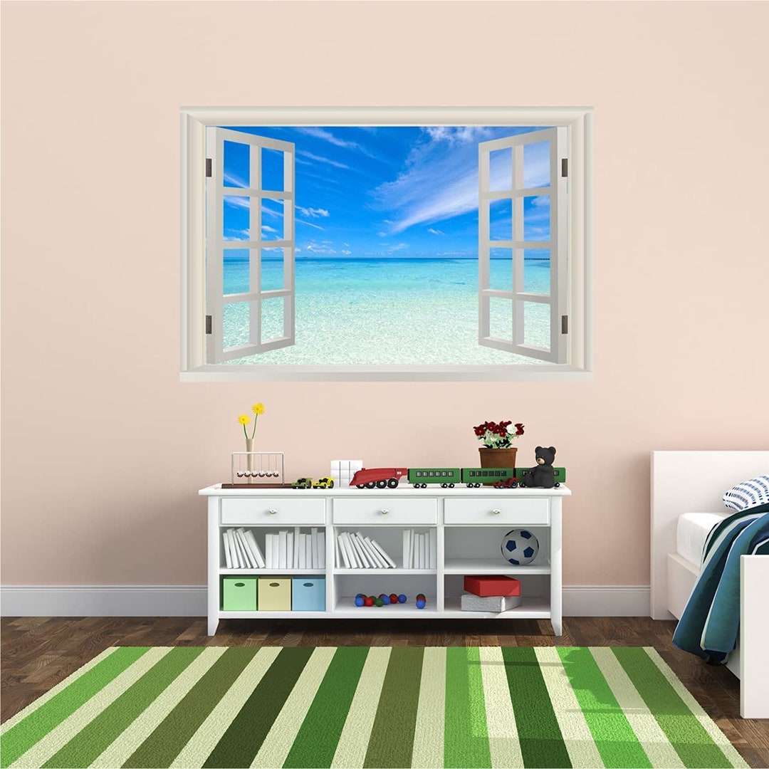 Ocean Window Sticker 3D Wall Decal Beach Mural Vinyl Decor - VWAQ NWT36 ...