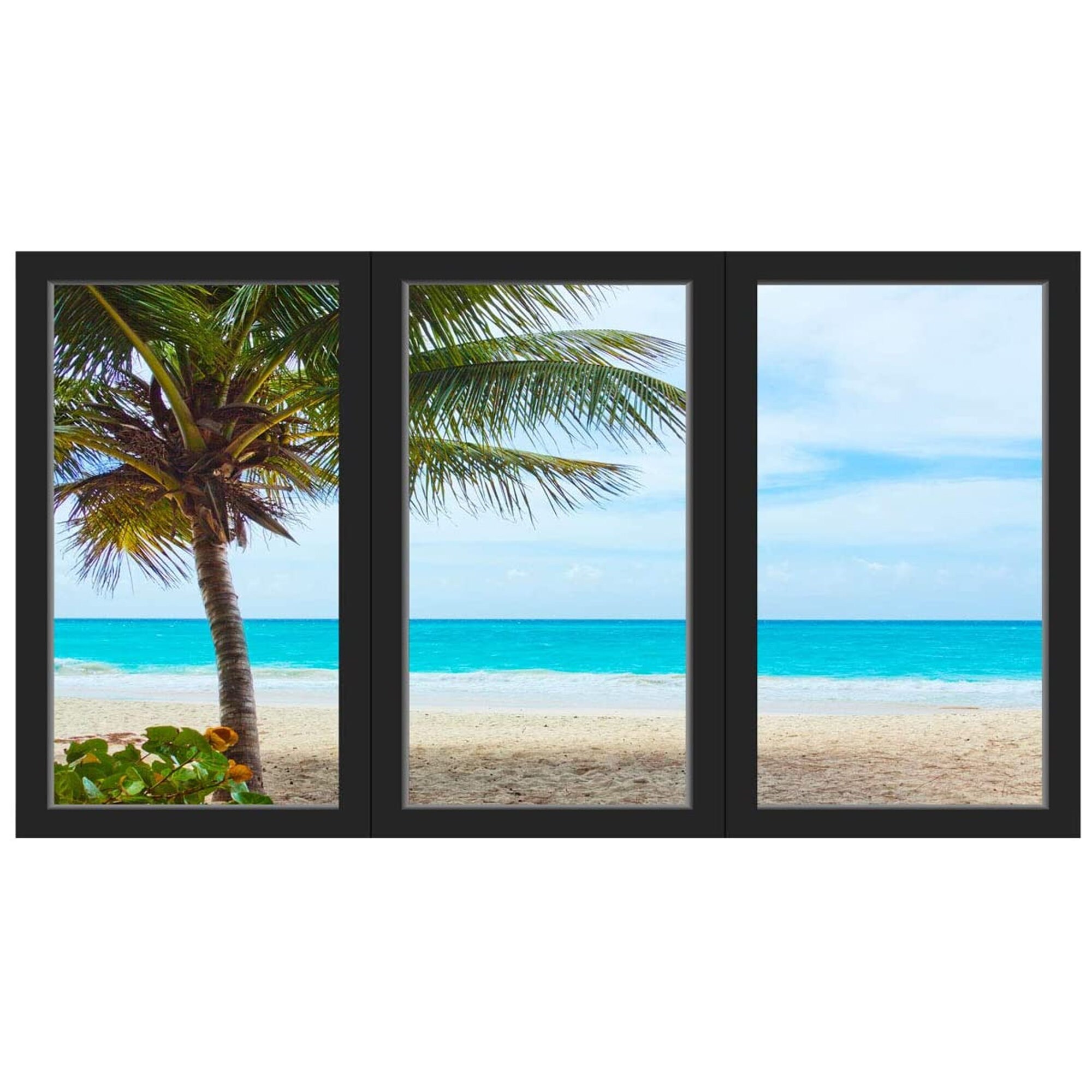 Beach Wall Decal Ocean - 3D Office Window Ocean Beach Wall Art Decal ...