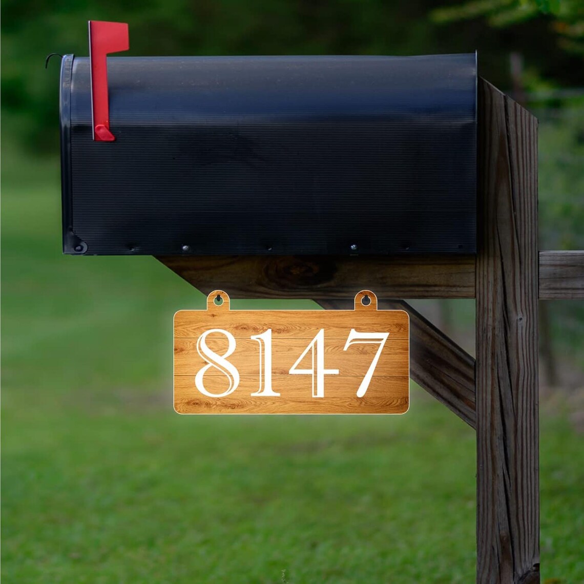 Custom Aluminum Hanging Reflective Address Sign for Mailbox Wood Design ...