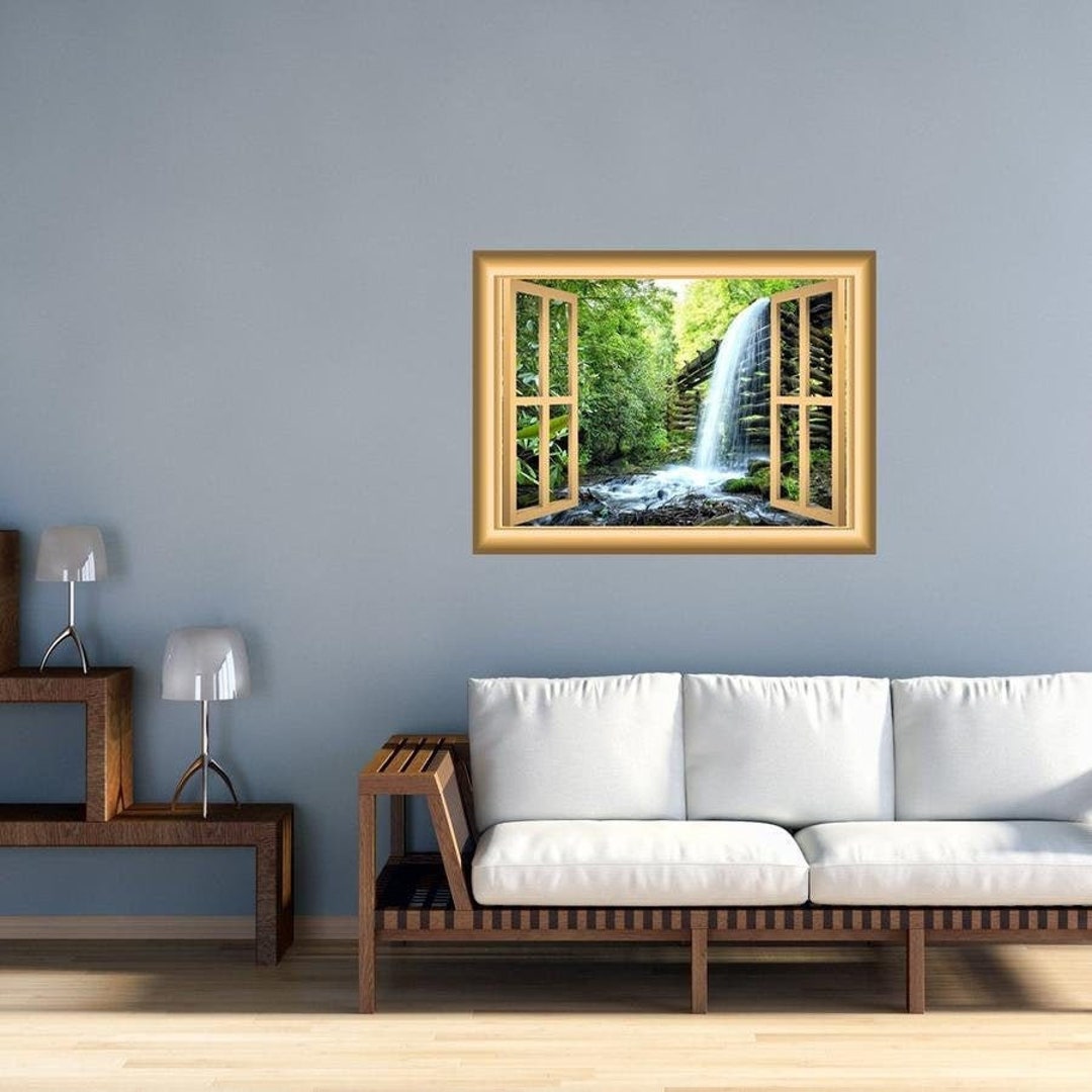 Waterfall Beautiful Nature Scene 3D Wall Decal Forest Mural Vinyl ...