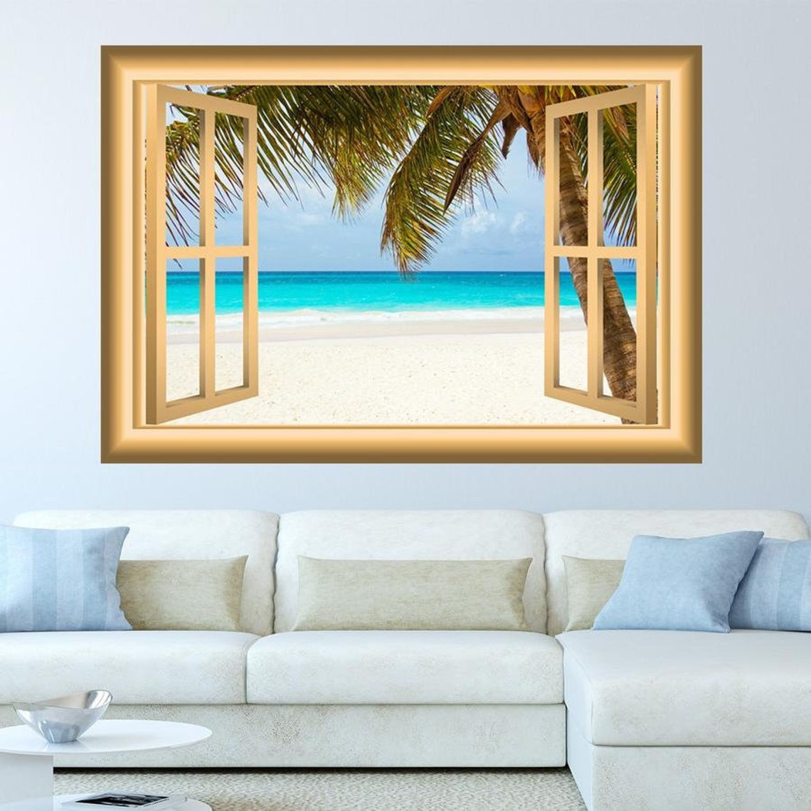 Tropical Beach Window Frame Ocean Sand Palm Tree Mural VWAQ - Etsy