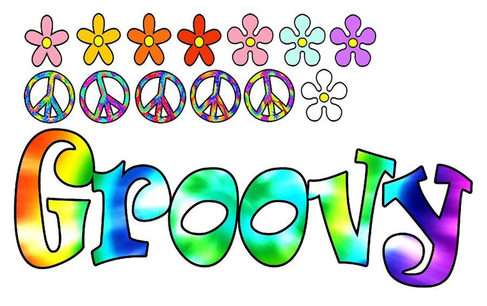 VWAQ Groovy Retro Flowers Wall Decal - Vintage Hippie Love Sticker Pack ...