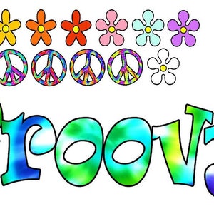VWAQ Groovy Retro Flowers Wall Decal - Vintage Hippie Love Sticker Pack ...