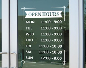 Business Hours Door Decal Hours Vinyl Door Decal Shop Decal Restaurant ...