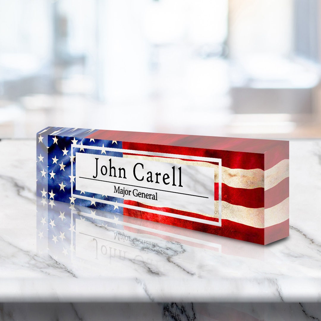 Personalized Name Plate for Desk | USA Flag | Patriotic Clear Acrylic ...