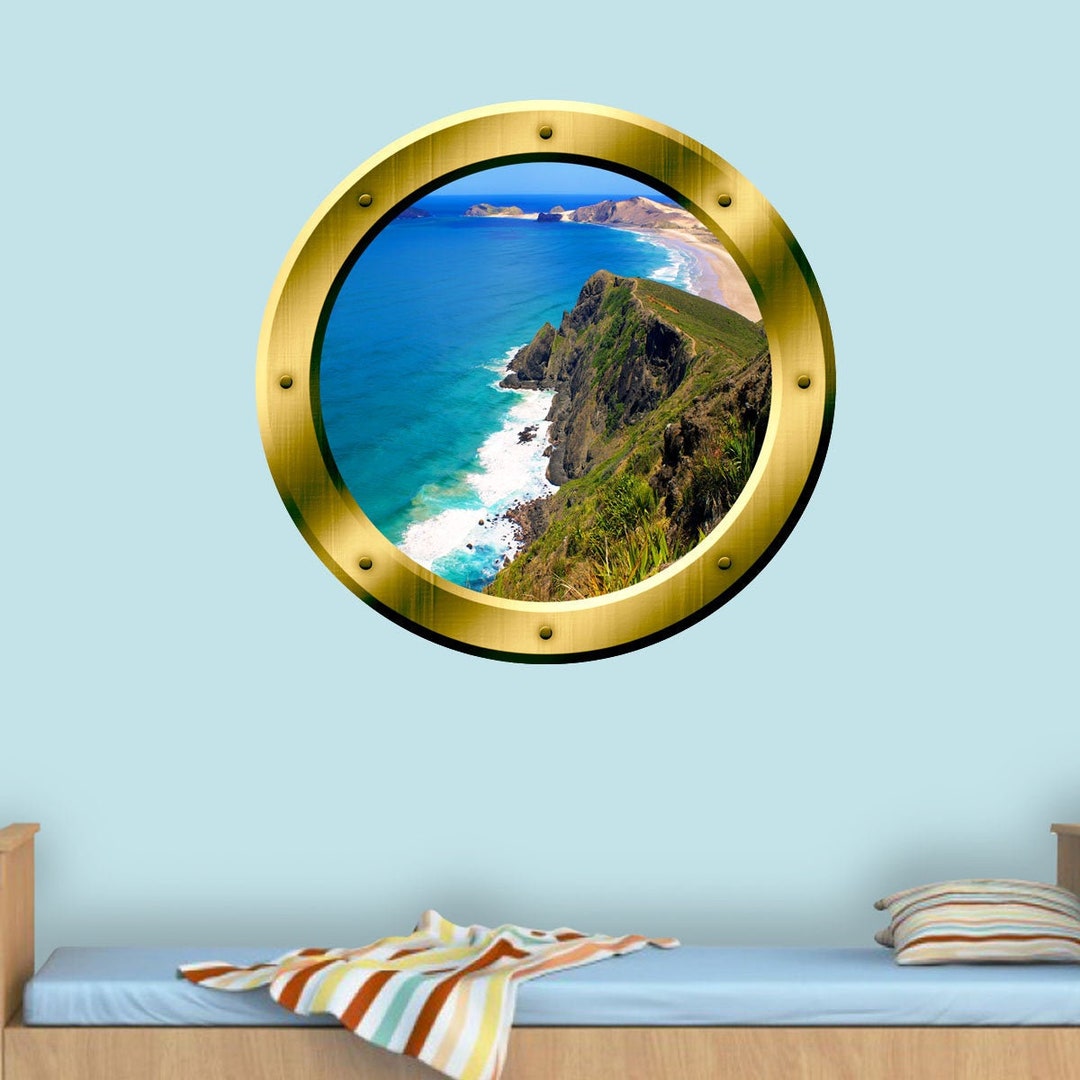 Fake Window 3D Ocean View Wall Decal Sea Porthole Peel and Stick Decor ...