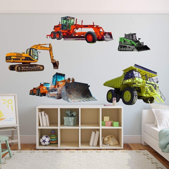 Large Construction Vehicles Wall Decals Removable Stickers | Etsy