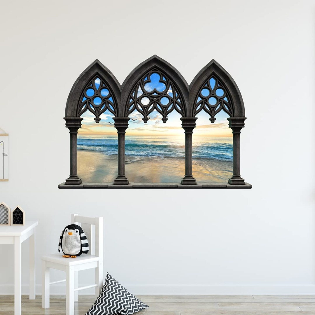 Castle Window Decals for Walls Sunset Beach Window Wall Decals 3D ...