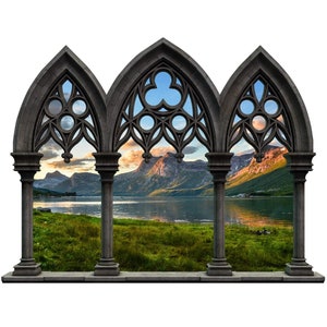 Castle Window Decals for Walls Peel and Stick Lake Scenery Nature Decor ...
