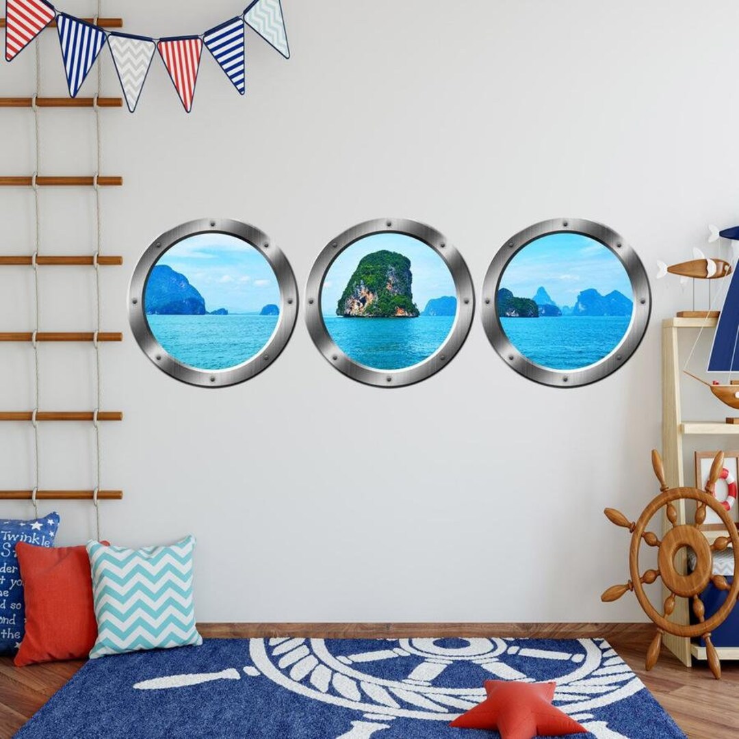 PORTHOLES - Cruise Ship Decals, Tropical Island, Ocean Wall Decor VWAQ ...