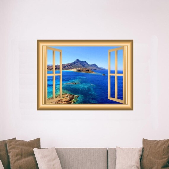 Mountain Side Window Frame Ocean View Vinyl Wall Art VWAQ | Etsy