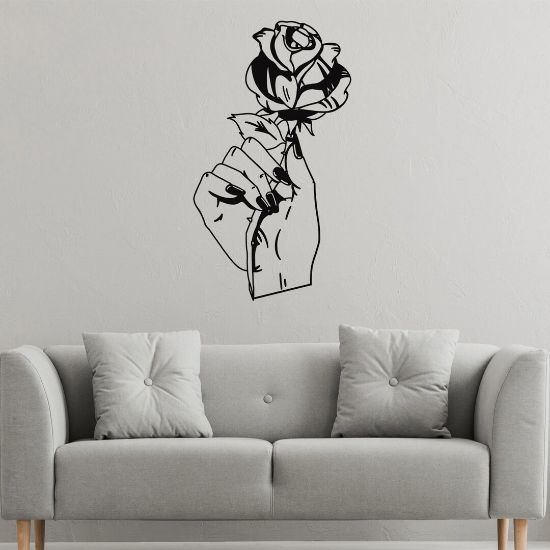 Hand Holding Rose Artwork Wall Decal - Tattoo Vinyl Wall Art Sticker ...