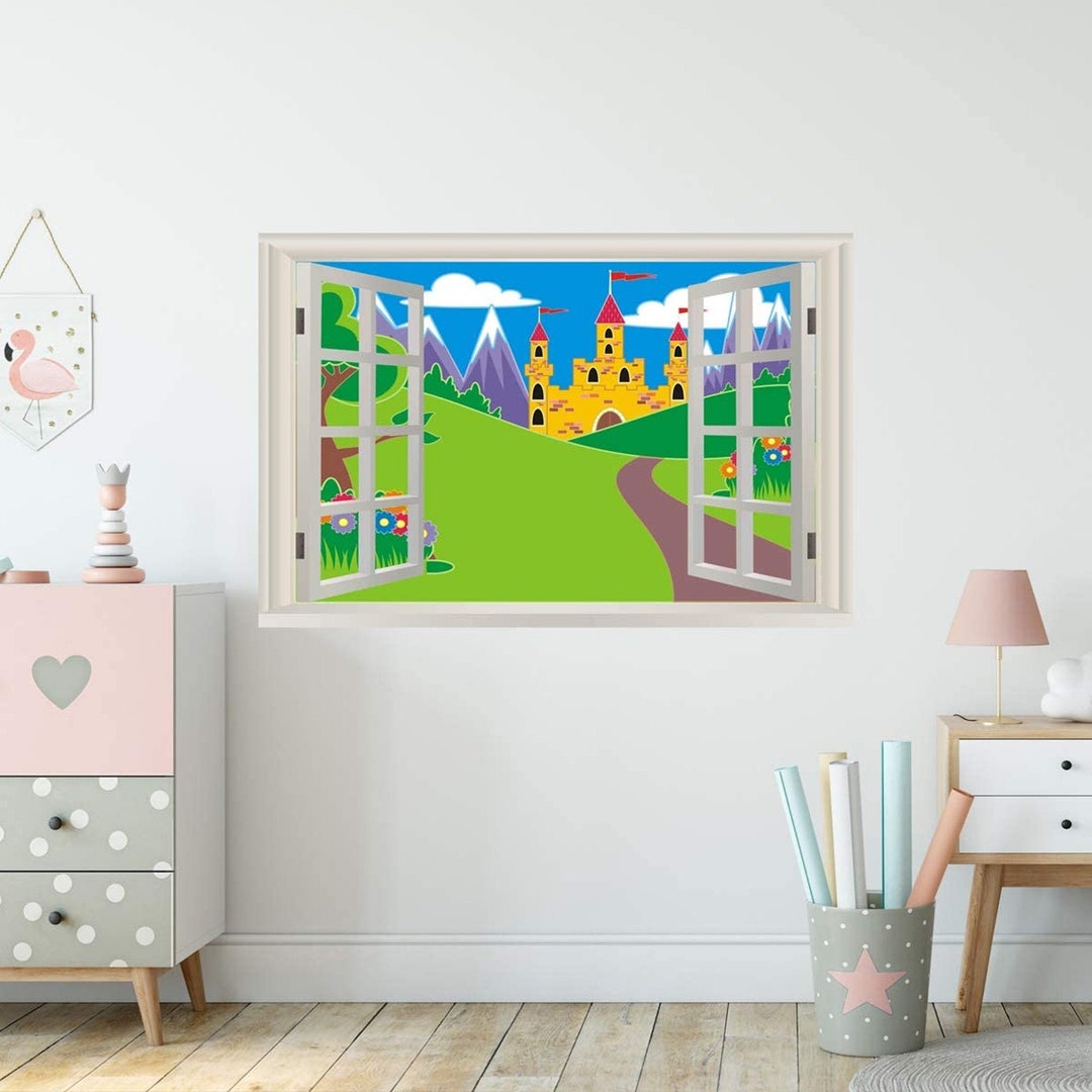 Fake Window Castle Decal, Nursery Decor, Wall Sticker Kids Room 3D ...