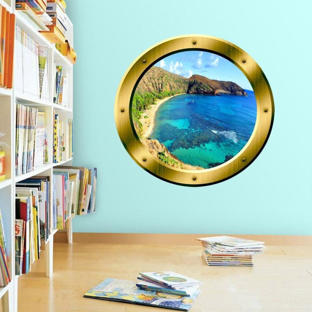 Fake Window 3D Ocean View Wall Decal Sea Porthole Peel and Stick Decor ...