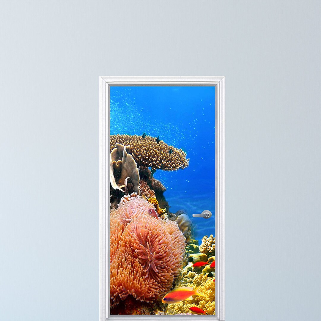 VWAQ Underwater Coral Reef Door Mural - Ocean Vinyl Decal Decor - DM7 ...