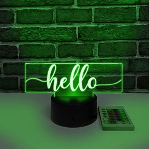 Hello Acrylic Sign, Desk Lamp, LED Night Light, Art Deco - VWAQ BACR10 ...