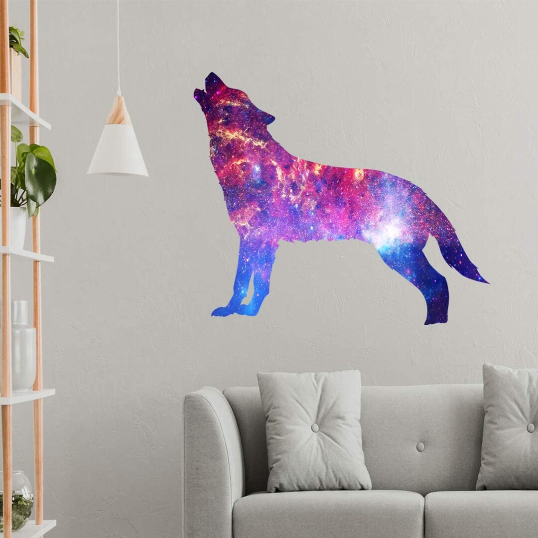 Wolf Howling Space Wall Sticker - Galaxy Decal Bedroom Nature Decor ...
