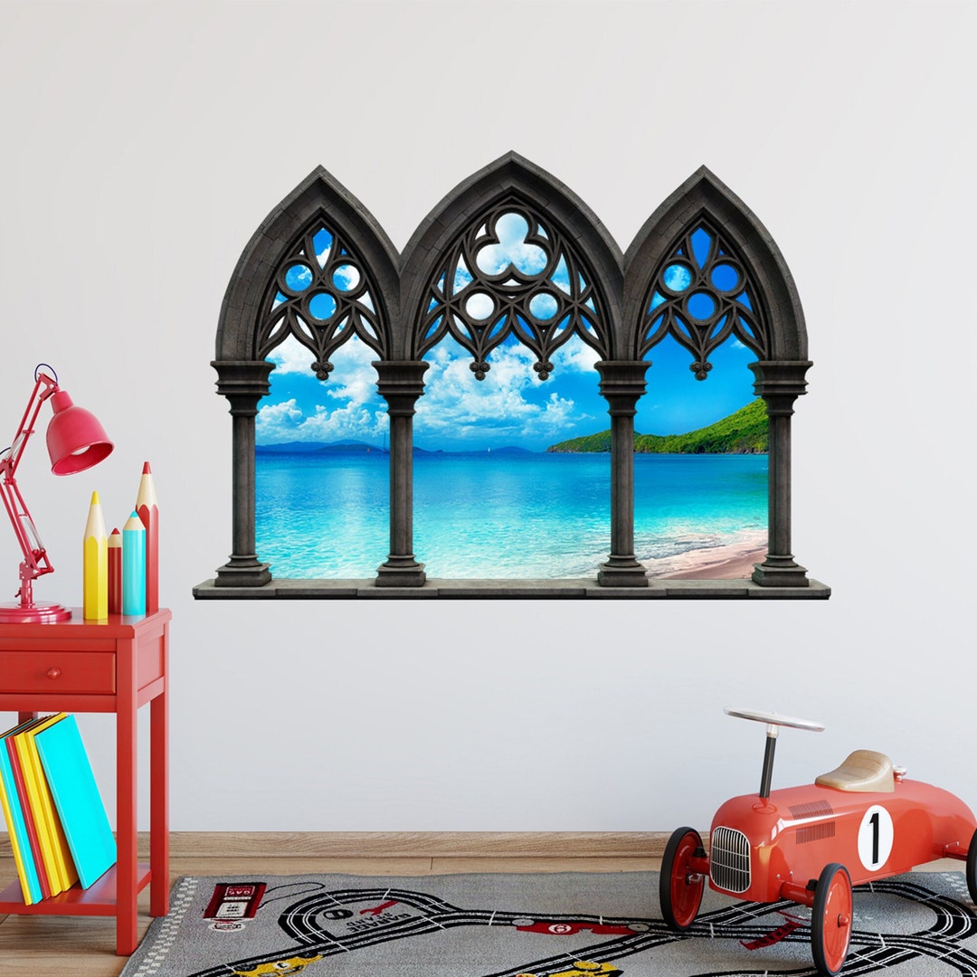 Scenic Landscape, Medieval Wallpaper Mural, Fake Window Decal - VWAQ ...
