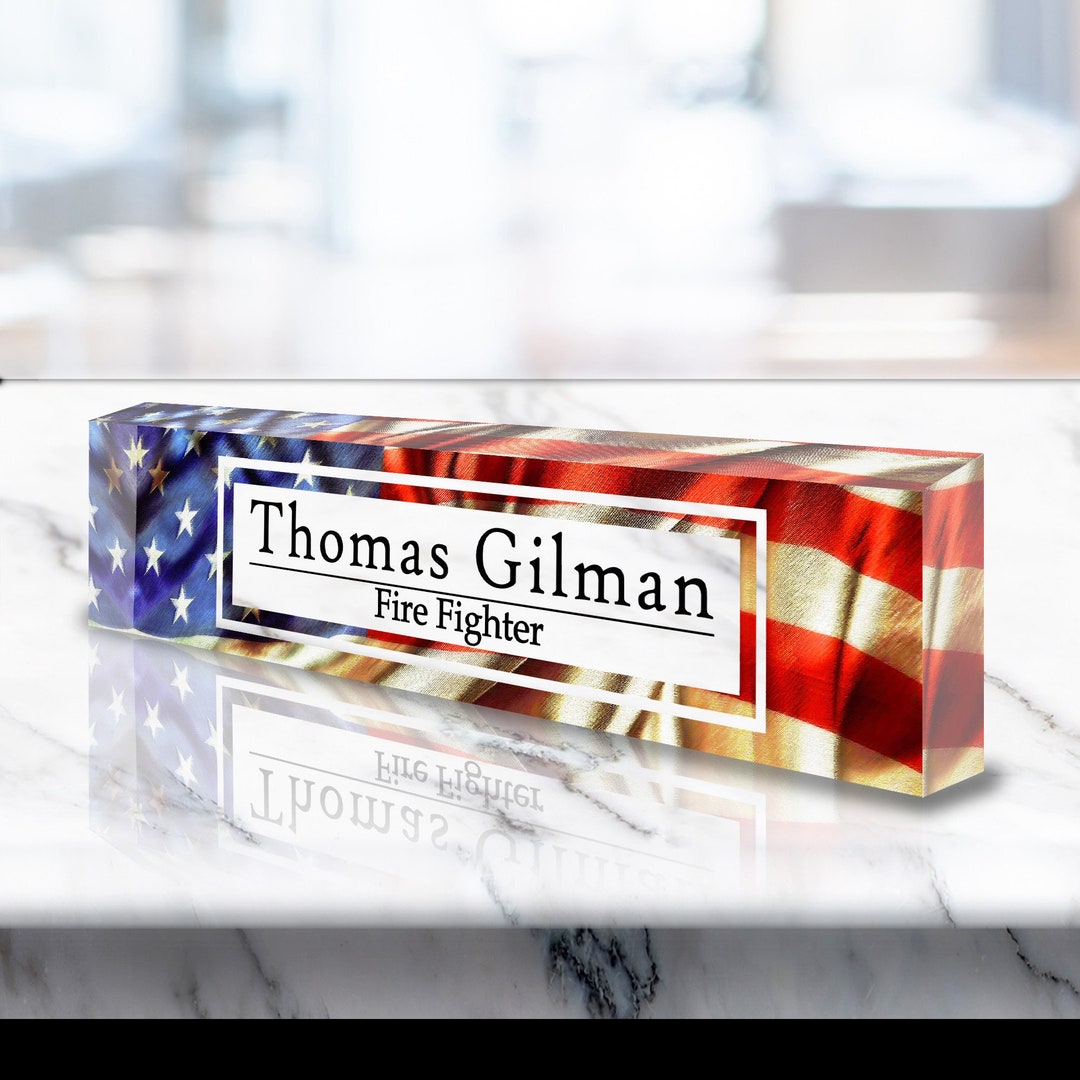 Personalized Name Plate for Desk | USA Flag | Patriotic Clear Acrylic ...