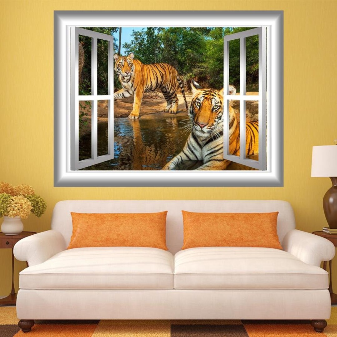 Tigers Wall Decal Jungle Window Frame Mural - VWAQ GJ11A - Etsy