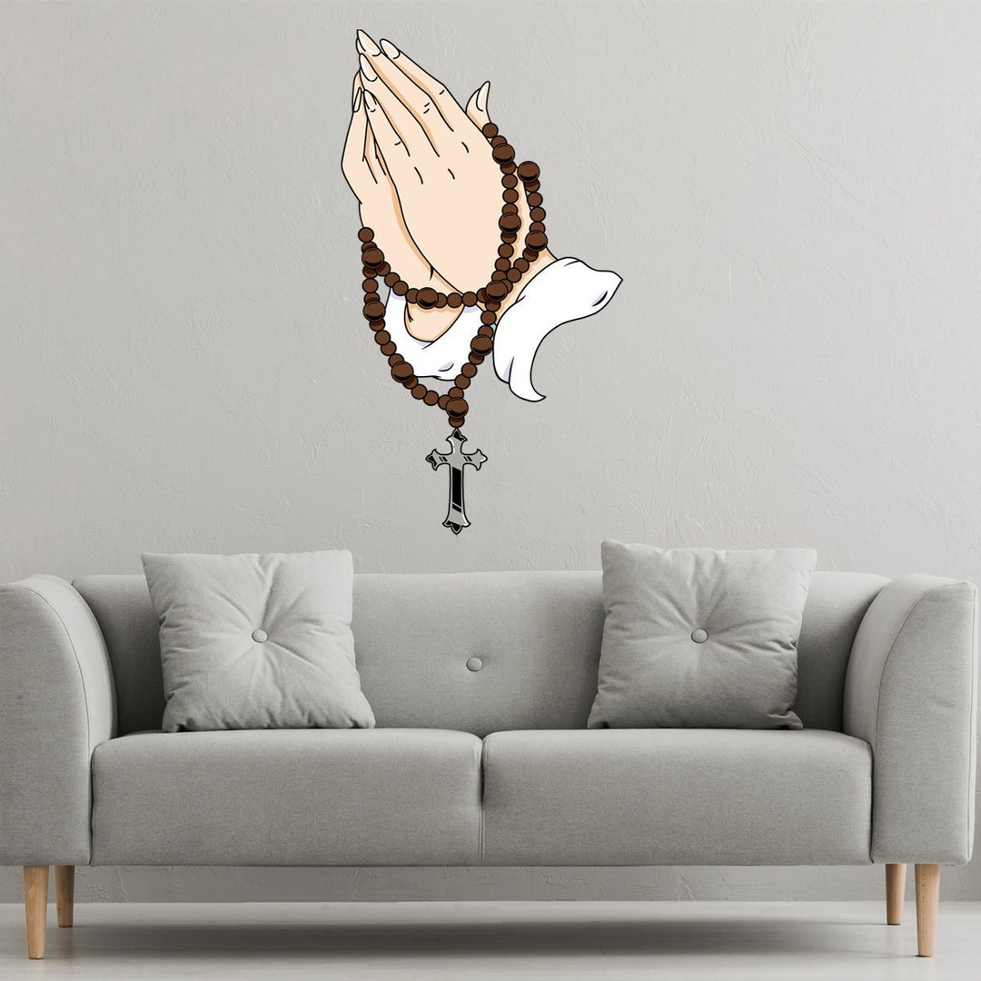 Rosary With Praying Hands Wall Decal - Peel and Stick Christian ...