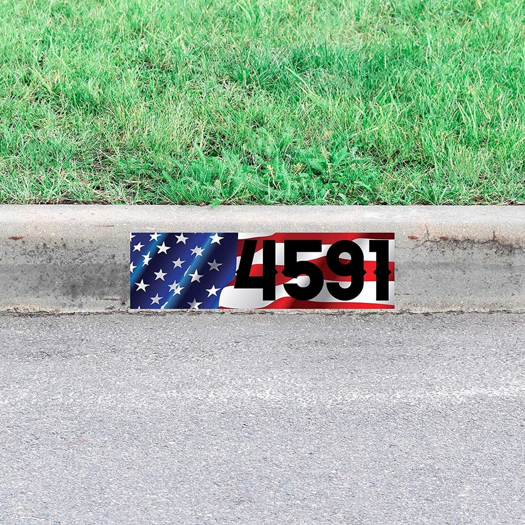 Custom USA Curb Address Sticker American Flag House Numbers Decal ...