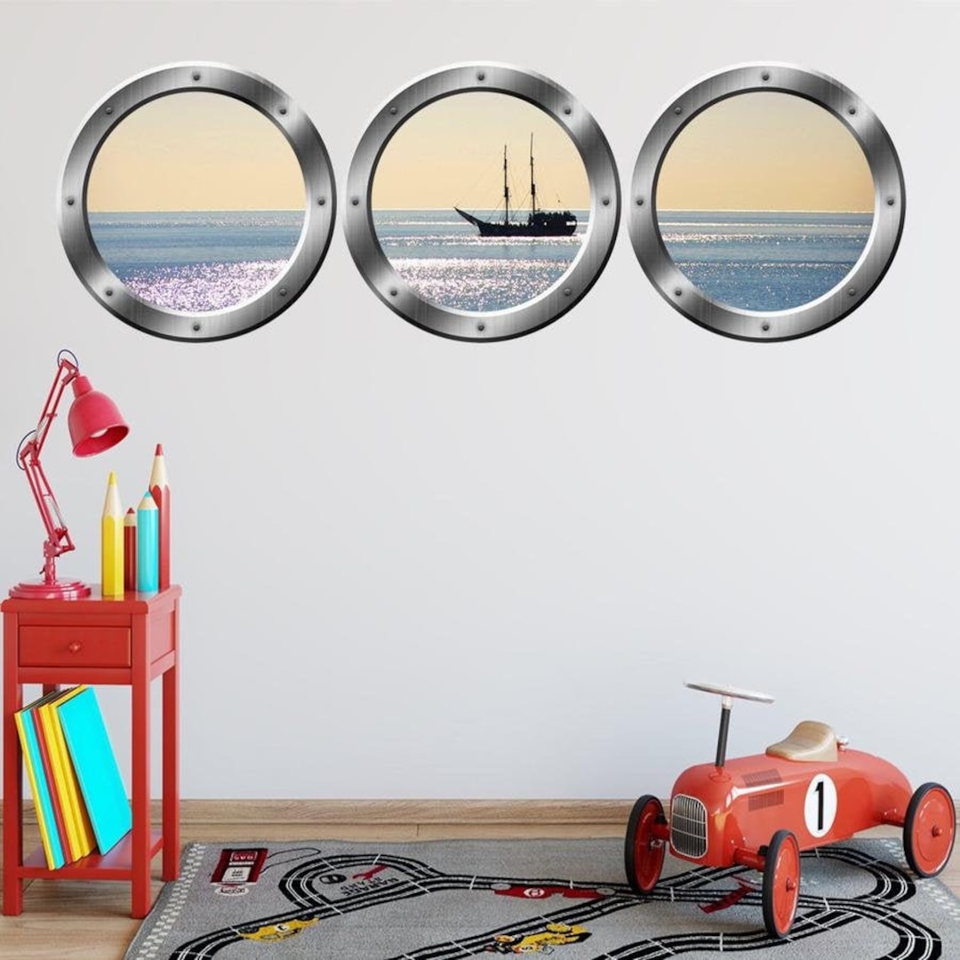 Ocean Wall Decal - Ship Window Frame Mural Porthole Sticker Pack - Peel ...