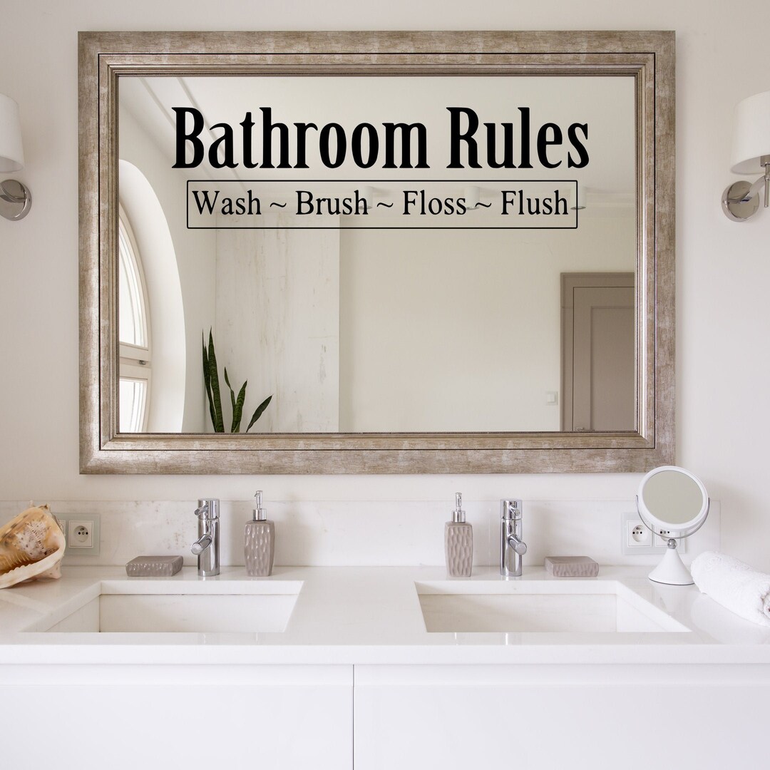 Mirror Decal Funny Bathroom Art Sign | Wash, Brush, Floss, Flush Vinyl ...