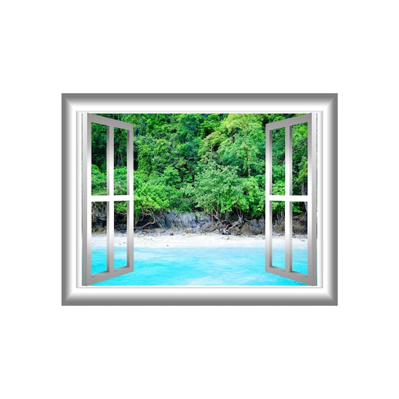 Beach 3D Window Frame View Wall Decal Ocean and Trees Mural - Etsy