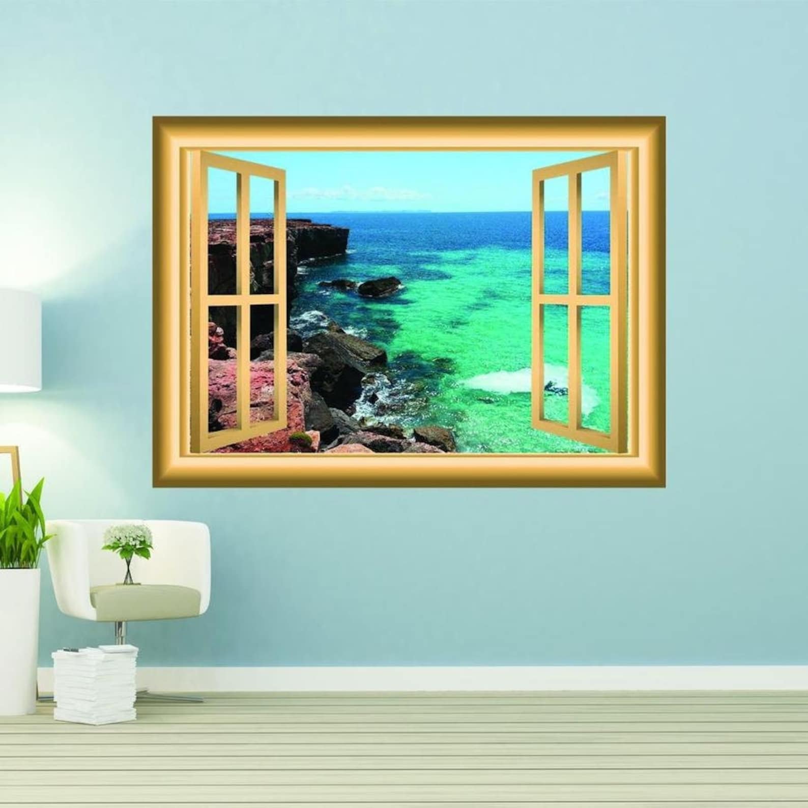 Ocean Mountain Cliff View Window Frame Sea Wall Decal VWAQ | Etsy