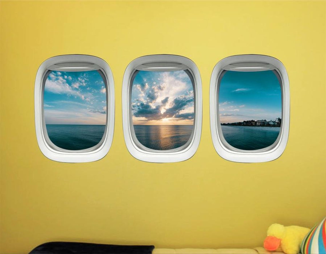 VWAQ Airplane Window Vinyl Stickers | 3D Ocean View Wall Decals - PPW45 ...