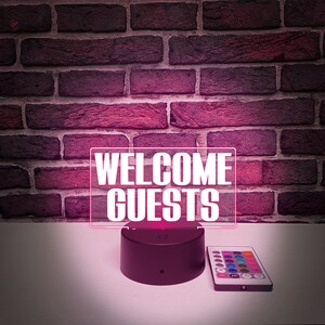 Acrylic Welcome Sign, LED Lights, Art Deco Lamp, Welcome Guests Sign ...