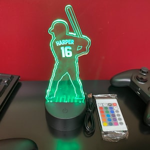 Personalized LED Lamp Name Baseball Night Light up Sign - Edge Lit ...