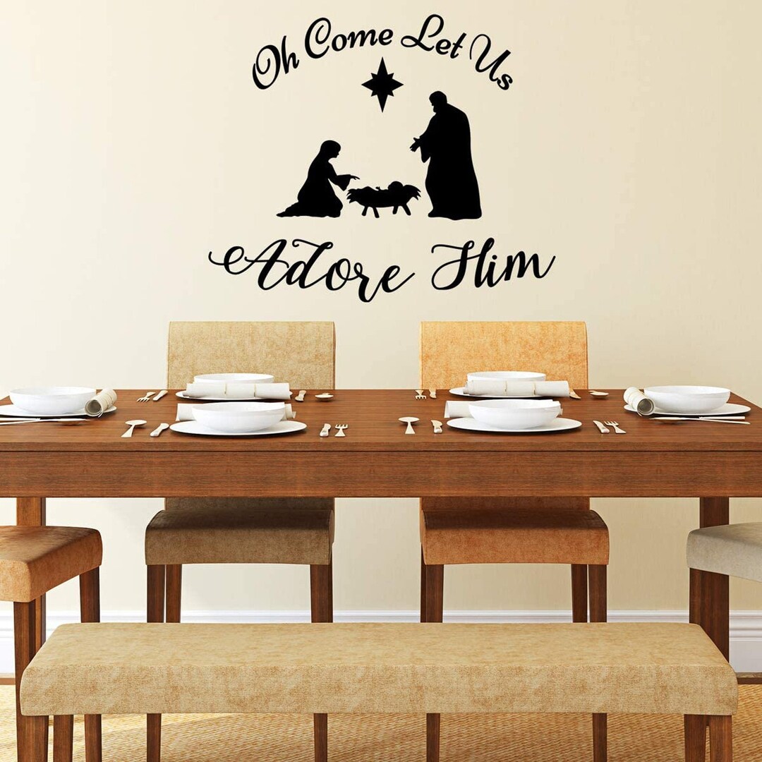 Oh Come Let Us Adore Him Wall Decal Nativity Scene Sticker Christmas ...