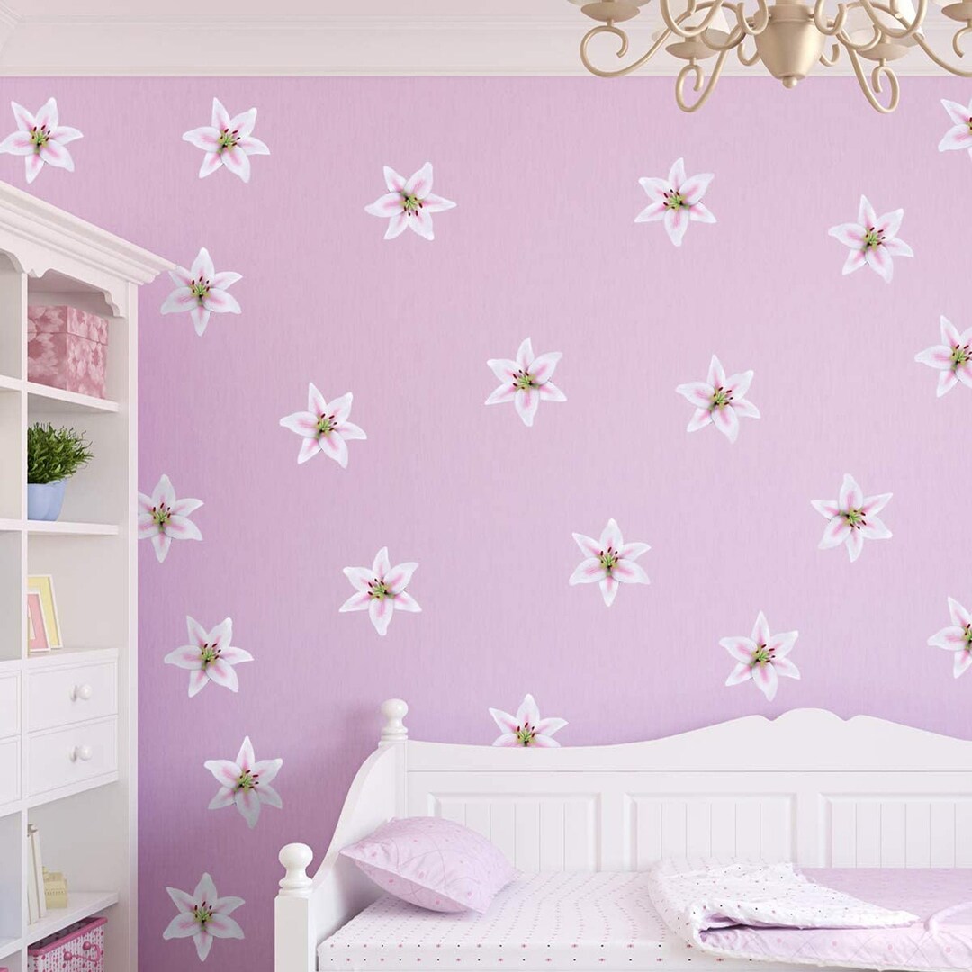 Lily Wall Decal Flowers Girls Room Vinyl Stickers Vwaq Na20 Etsy