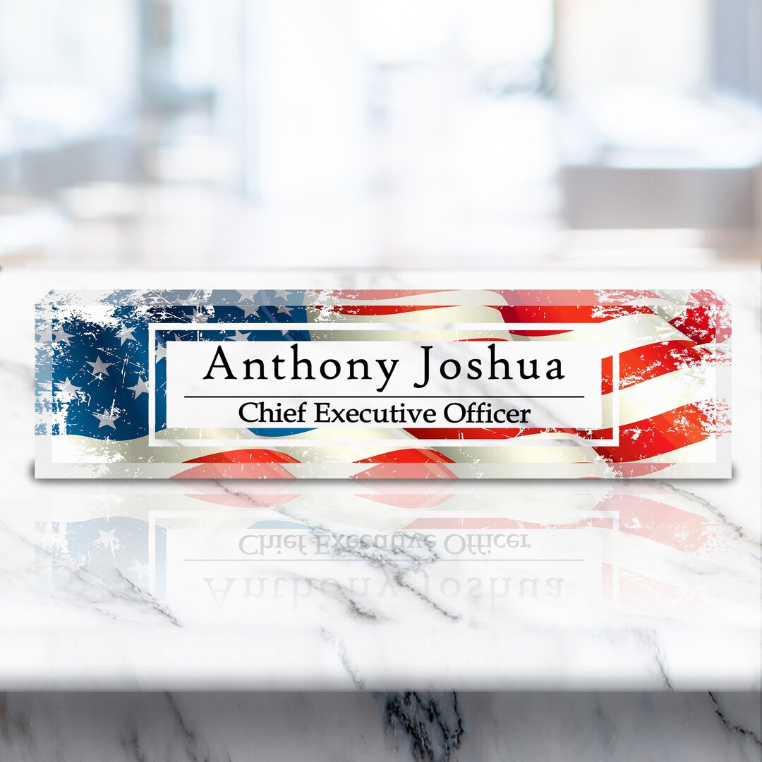 Personalized Name Plate for Desk | USA Flag | Patriotic Clear Acrylic ...
