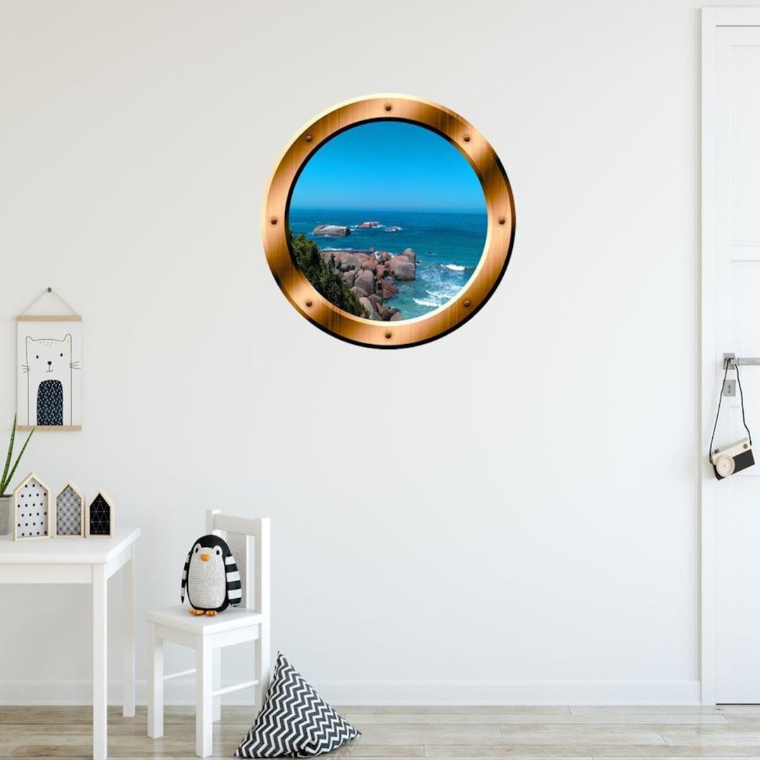 Fake Window 3D Ocean View Wall Decal Sea Porthole Peel and Stick Decor ...