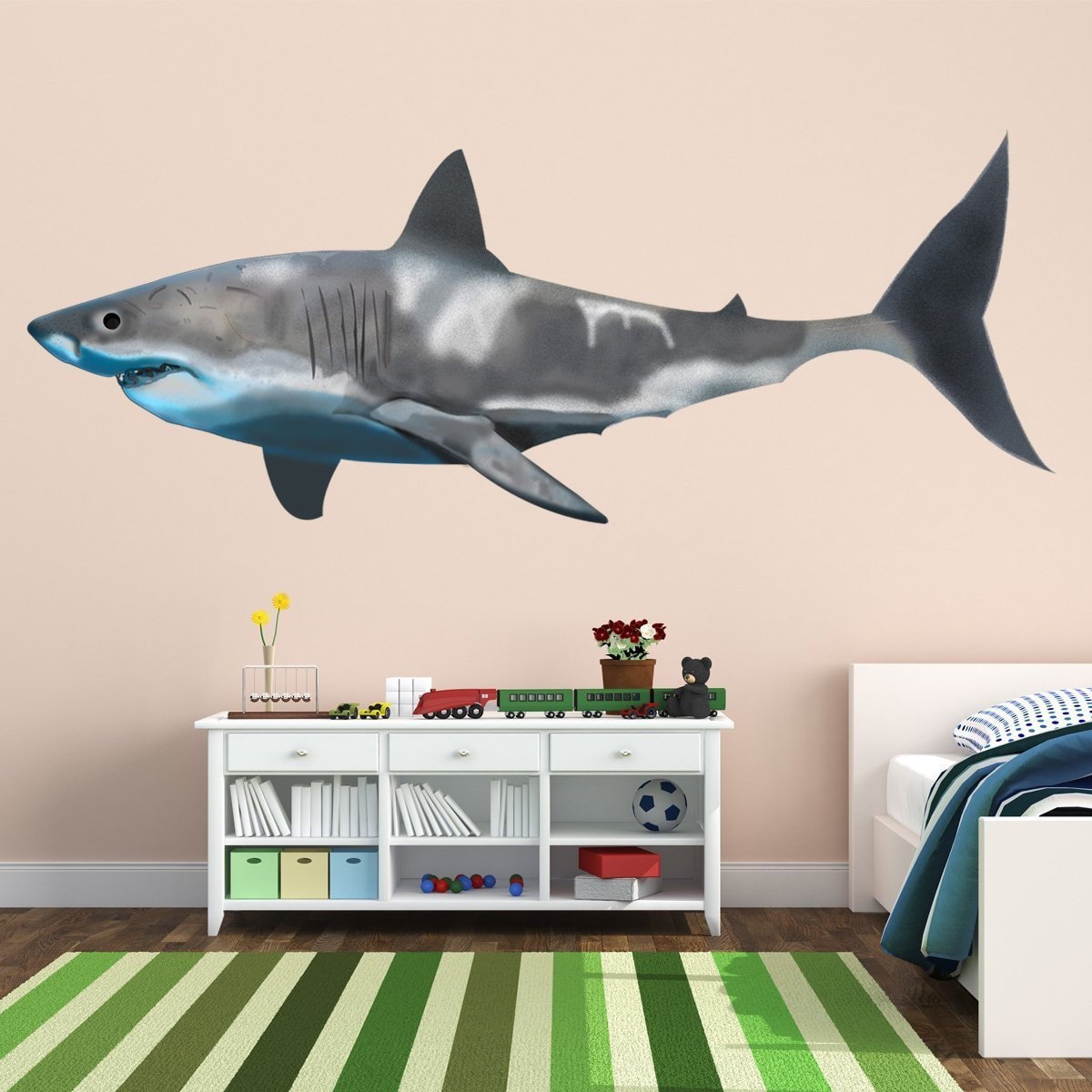 Shark Wall Decal - Great White Shark Home Decor Mural - Peel & Stick ...