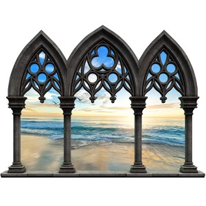 Castle Window Decals for Walls Sunset Beach Window Wall Decals 3D ...