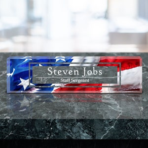 Personalized Name Plate for Desk | USA Flag | Patriotic Clear Acrylic ...