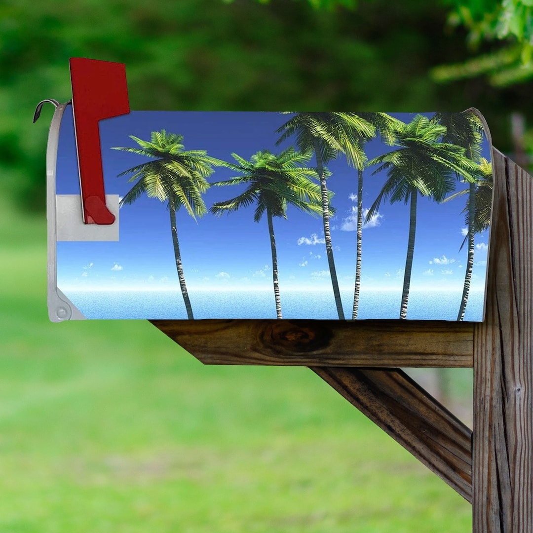 Tropical Palm Trees Mailbox Cover Magnetic - Ocean View Summer Swag ...