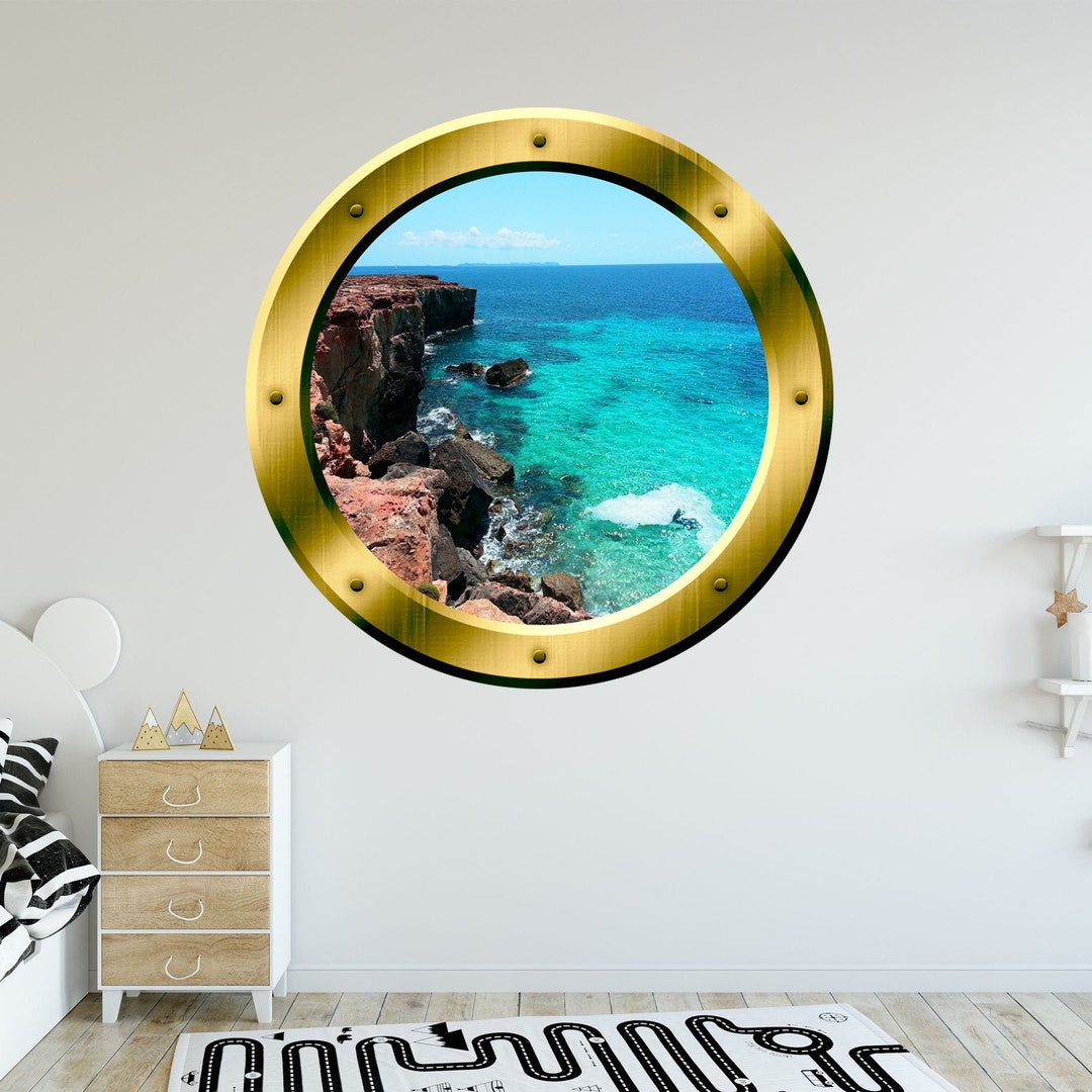 Ocean Side Cliff View Window Porthole Vinyl Decal Ocean Wall Art - VWAQ ...