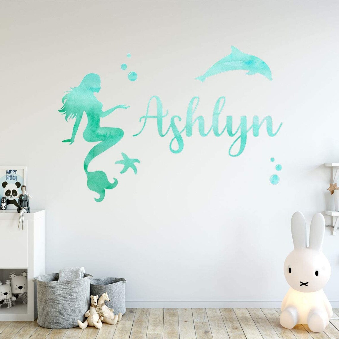 Mermaid Wall Decal Watercolor Mermaid Custom Name Wall Decal ...