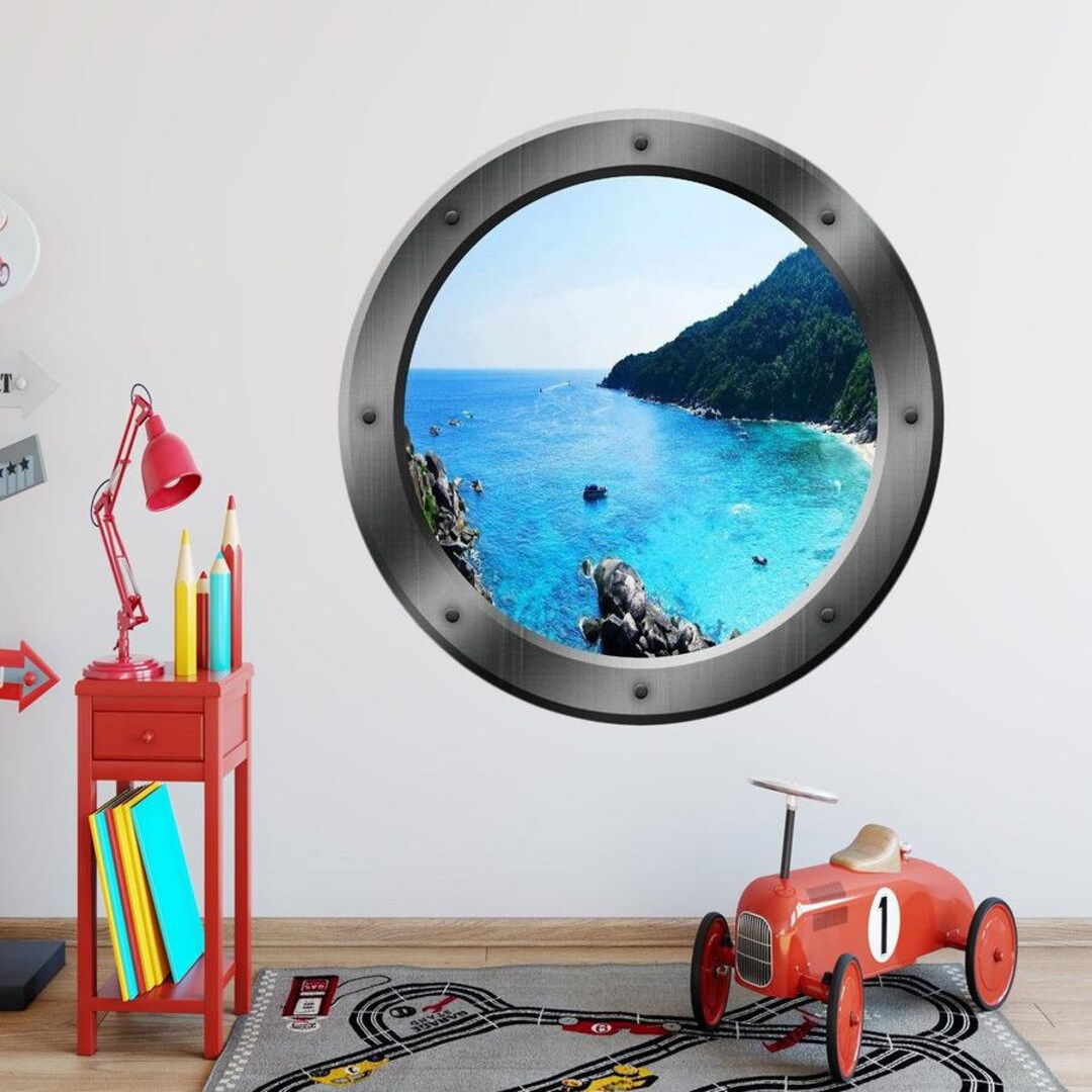 Porthole Decal Sticker Ocean Scene - Sea Window View, Wall Art Decor ...