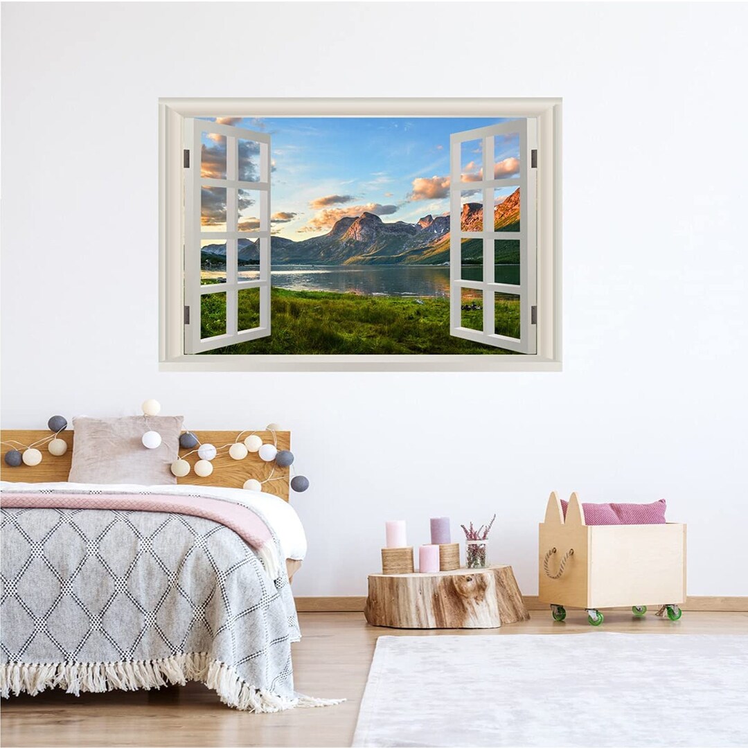 Nature Lake Scenery Window Decal Mountain Vinyl Wall Decal VWAQ - NWT37 ...