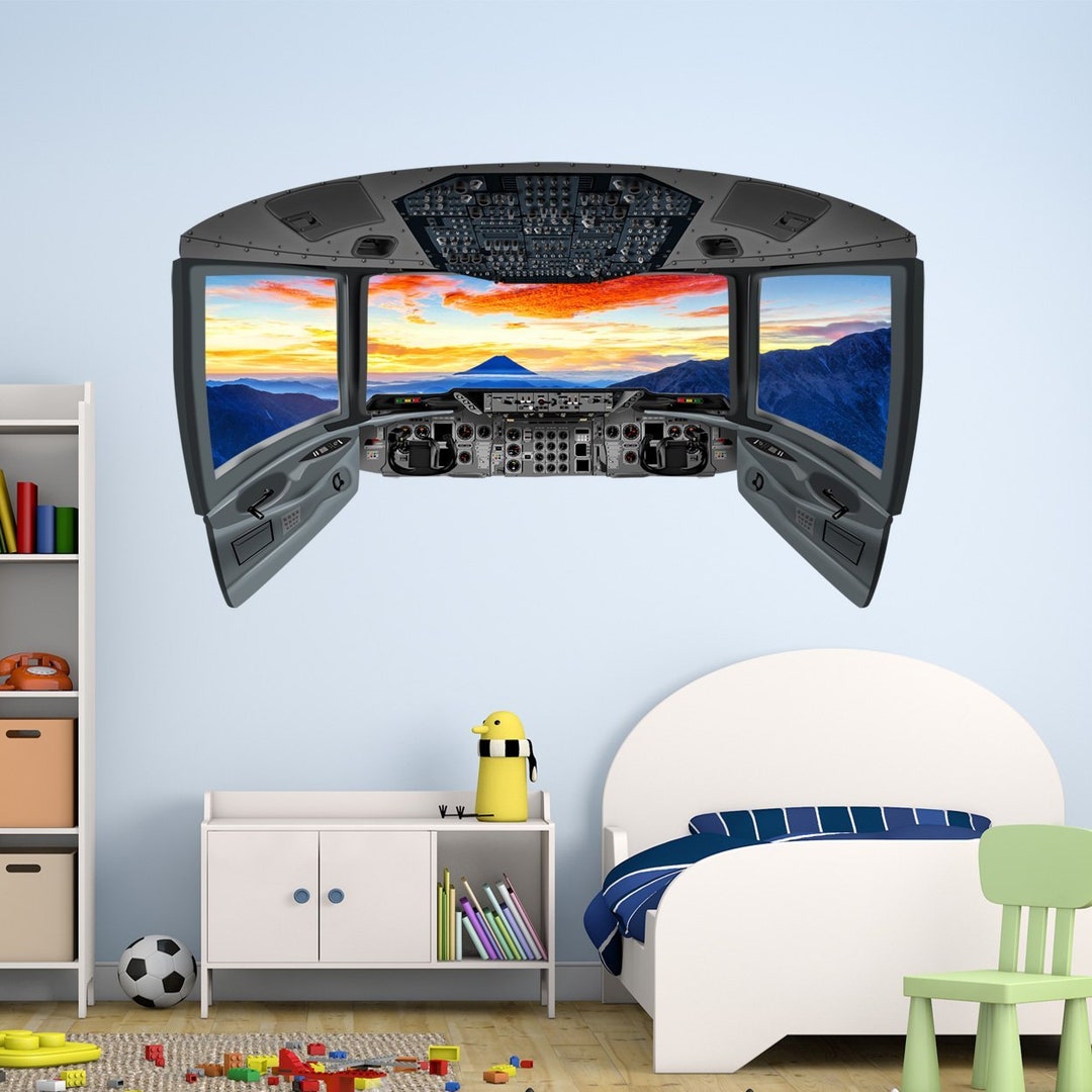 VWAQ Cockpit Wall Mural | Airplane Window Sticker Mt. Fuji Wall Decal ...