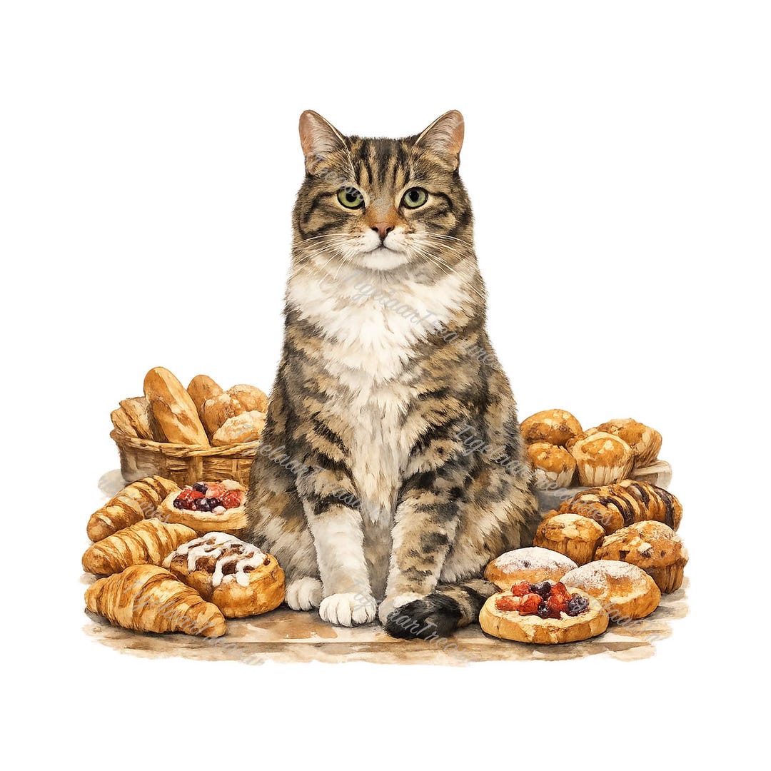 18 Cozy Cat Bakery Treats Clipart – Adorable Watercolor Pngs for Sweet ...
