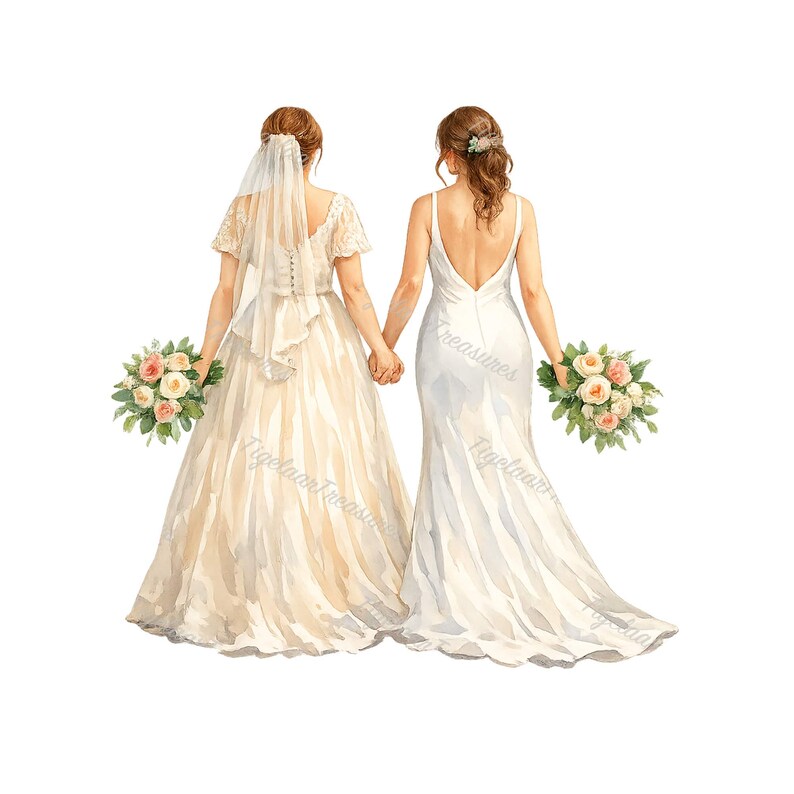 20 Bride and Bride's Back Clipart – Enchanting Watercolor PNG Pack ...