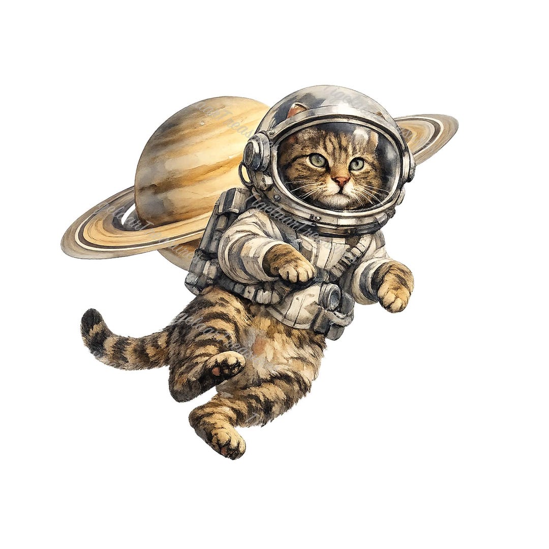 20 Cats in Space Helmets & Planets Clipart – Adorable Watercolor Pngs ...